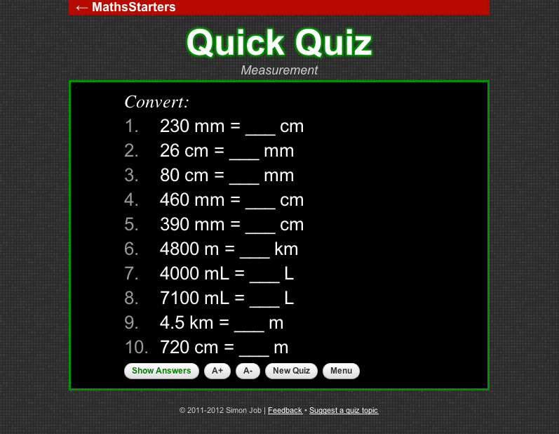 Quick Quiz - MathsStarters - MathsClass
